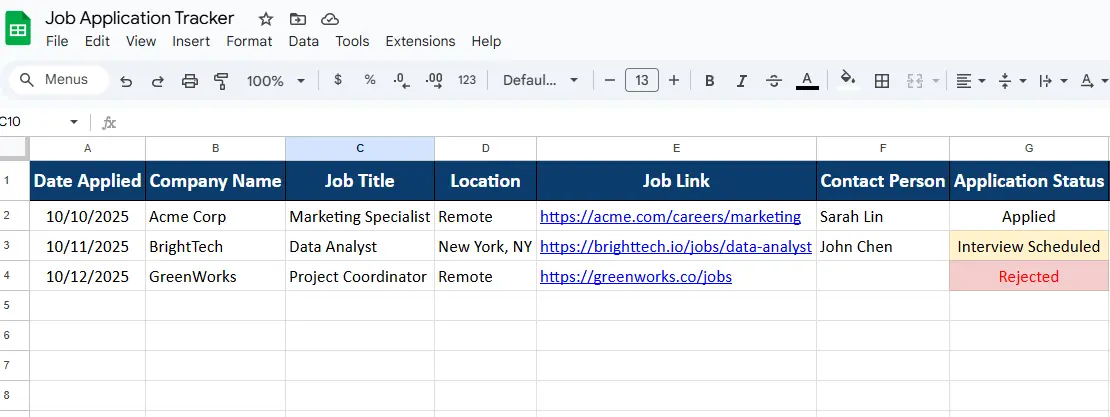Free Job Application Tracking Spreadsheet (Google Sheets) | Sheetrix