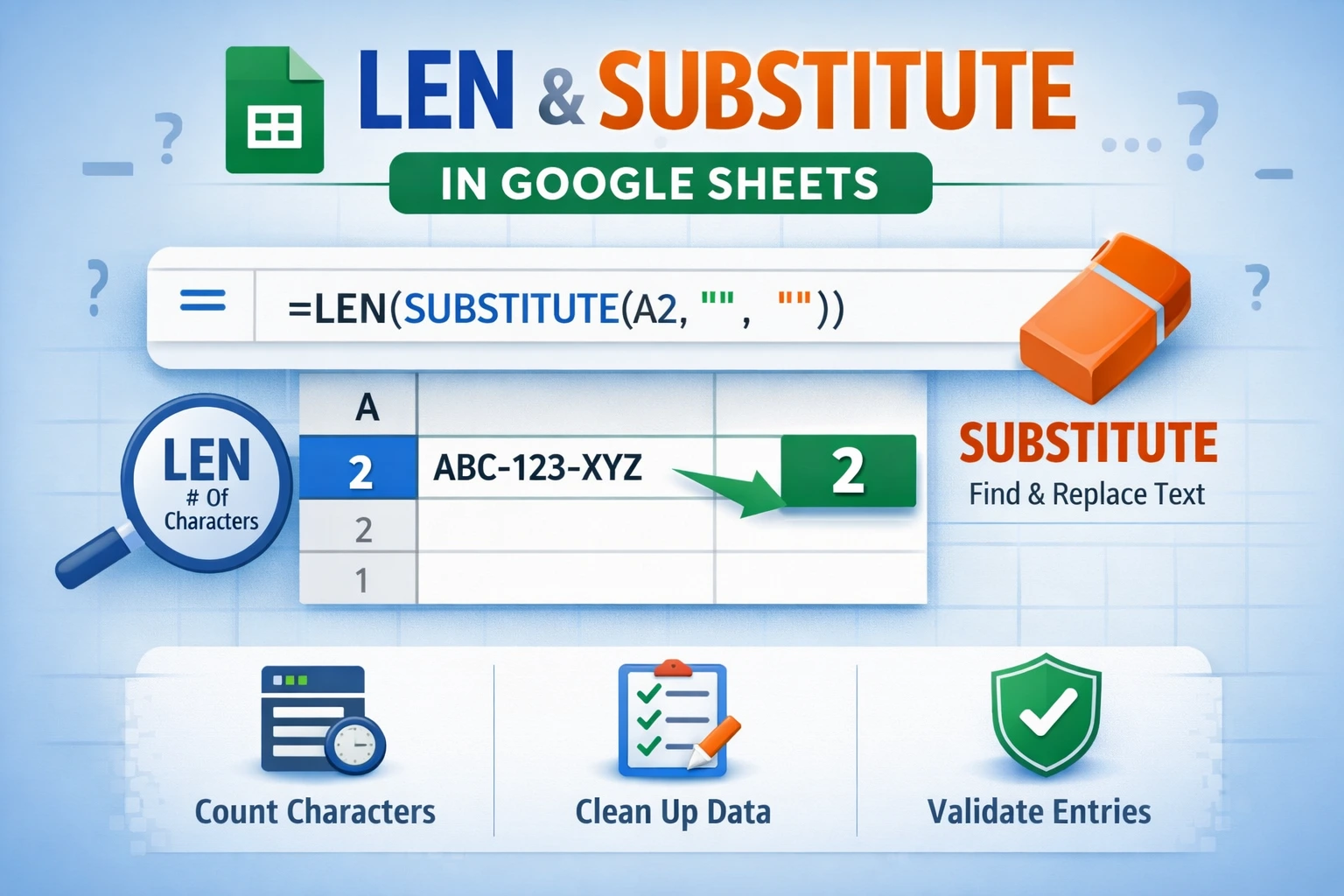 LEN and SUBSTITUTE in Google Sheets