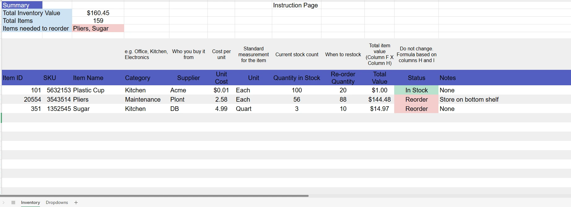 Excel Inventory Spreadsheet Template for Simple Stock Management | Sheetrix